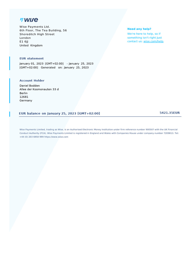 Daniel Bodden Balance Statement | PDF