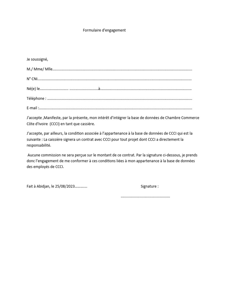 Formulaire d'engagement CCCI | PDF