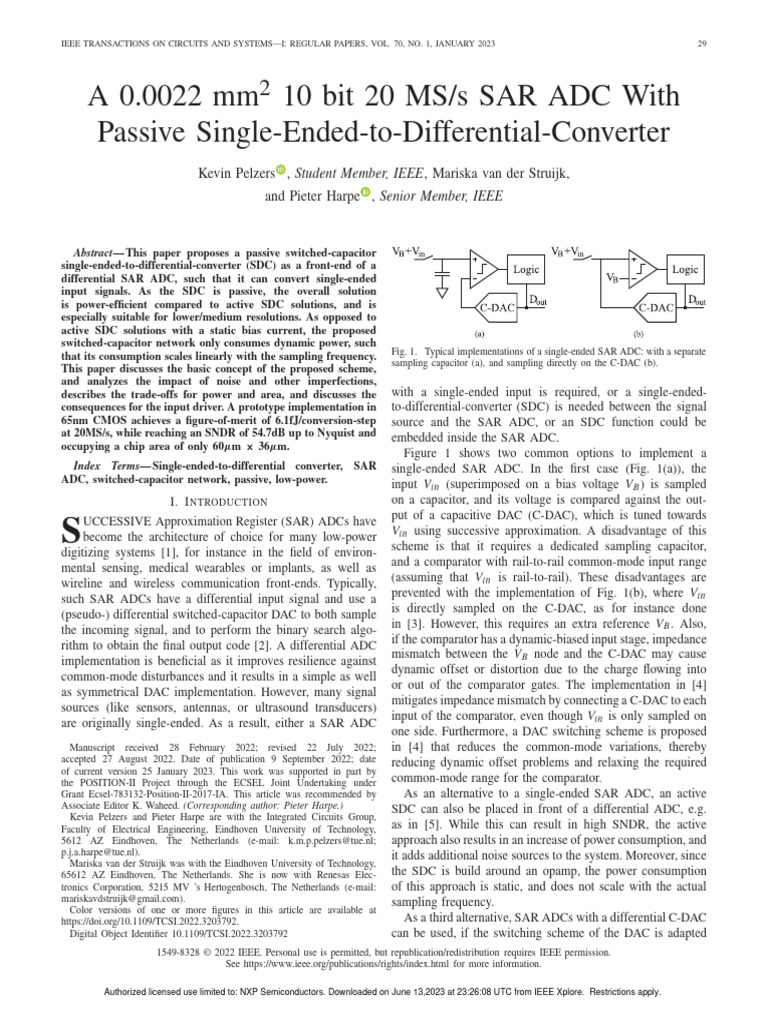 A 0.0022 MM 10 Bit 20 MS S SAR ADC With Passive Single-Ended-to-Differential-Converter | PDF ...