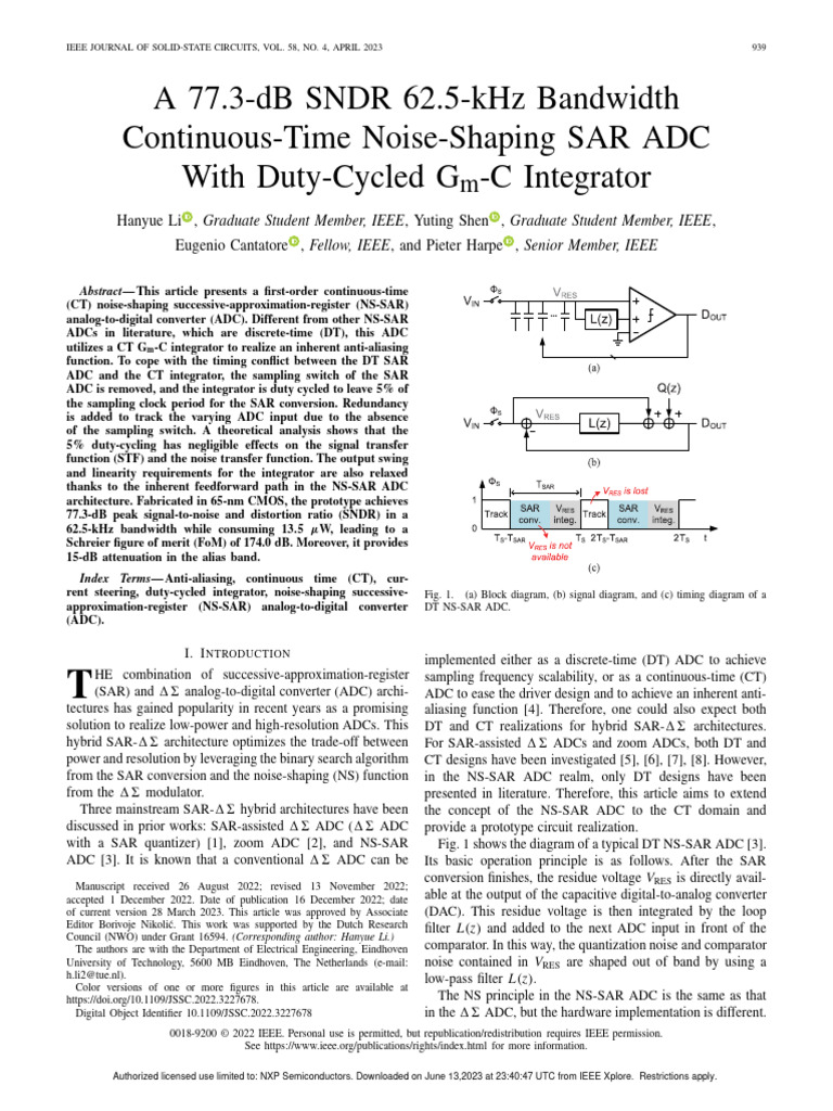 A 77.3-dB SNDR 62.5-kHz Bandwidth Continuous-Time Noise-Shaping SAR ADC ... A 77.3-dB SNDR 62.5-kHz Bandwidth Continuous-Time Noise-Shaping SAR ADC ...