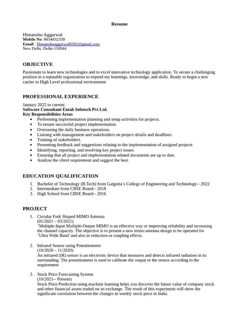 Resume Himanshu | PDF