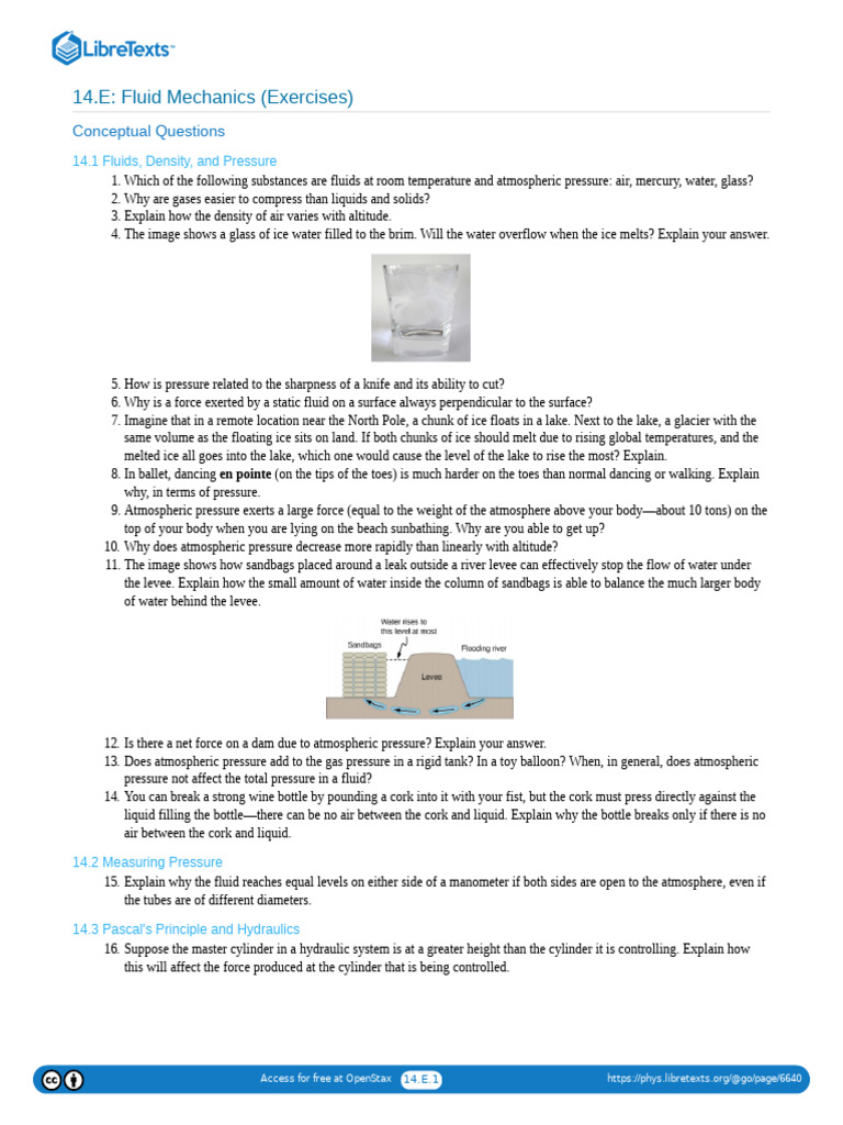 14.E Fluid Mechanics (Exercises) | PDF | Buoyancy | Pressure