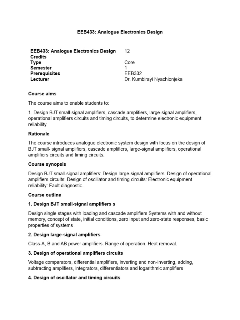 Analogue Electronics Design Course | PDF | Amplifier | Operational ...