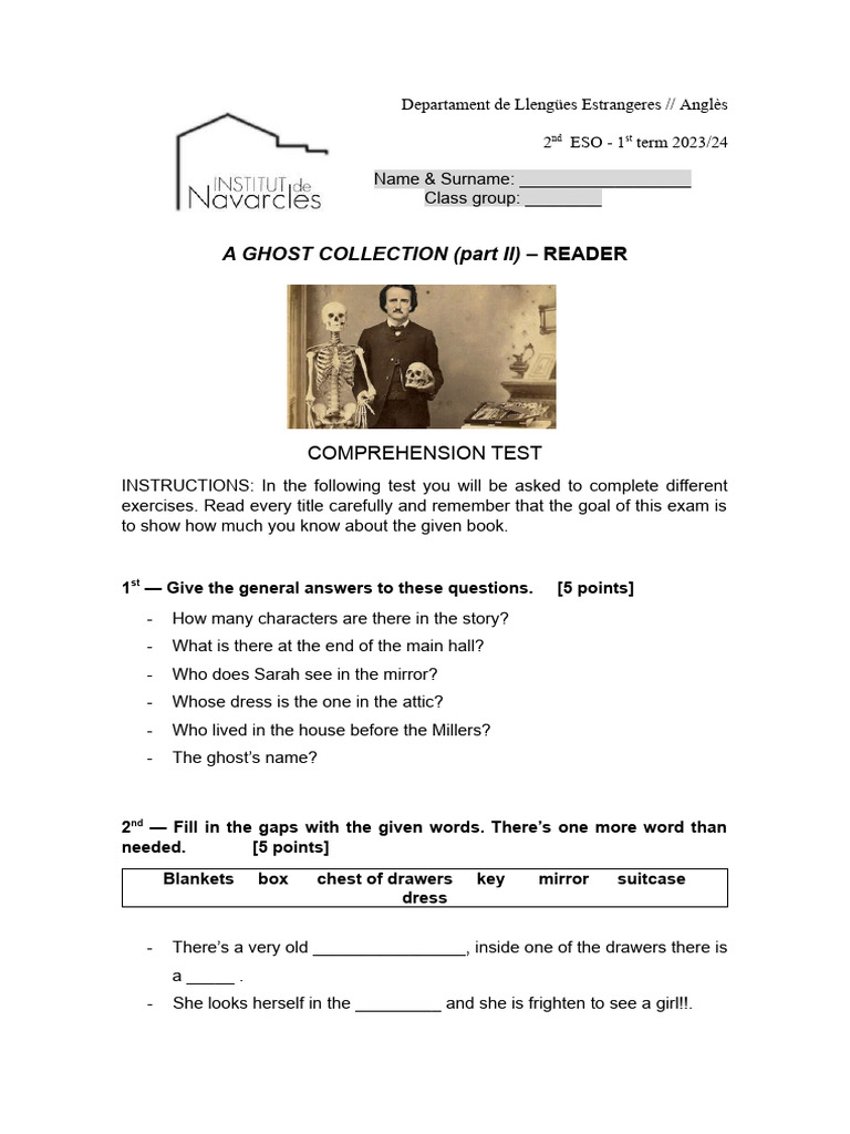 A Ghost Collection: Comprehension Test | PDF | Language Mechanics ...