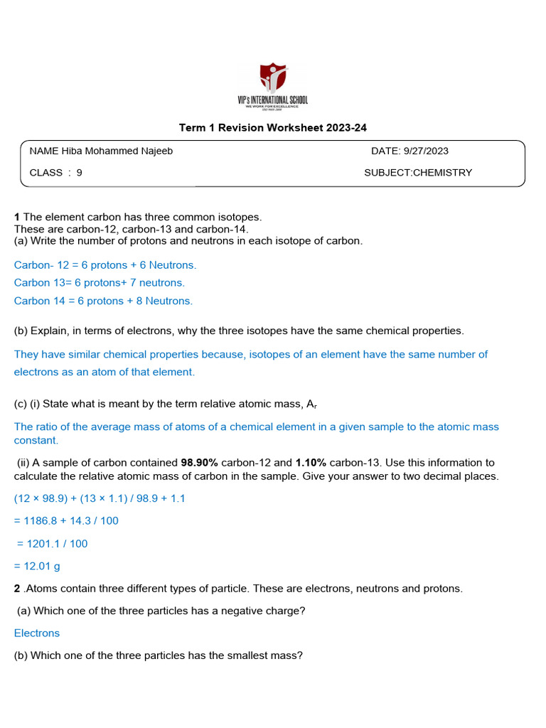 Chemistry Revision Worksheet GR 8&9 | PDF | Atoms | Ion