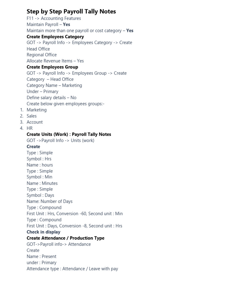 Step by Step Payroll Tally Notes | PDF