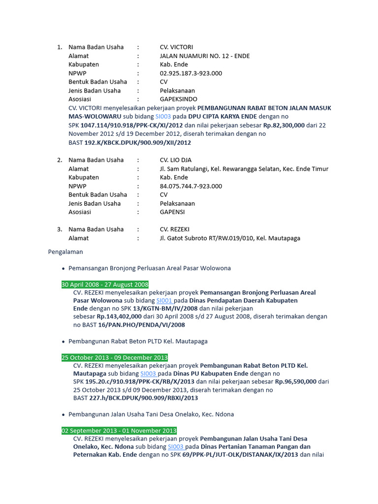 CV & PT Di Ende | PDF | Griya & Taman