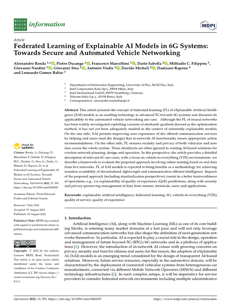 Federated Learning of Explainable AI Models in 6G Systems | PDF | Artificial Intelligence ...