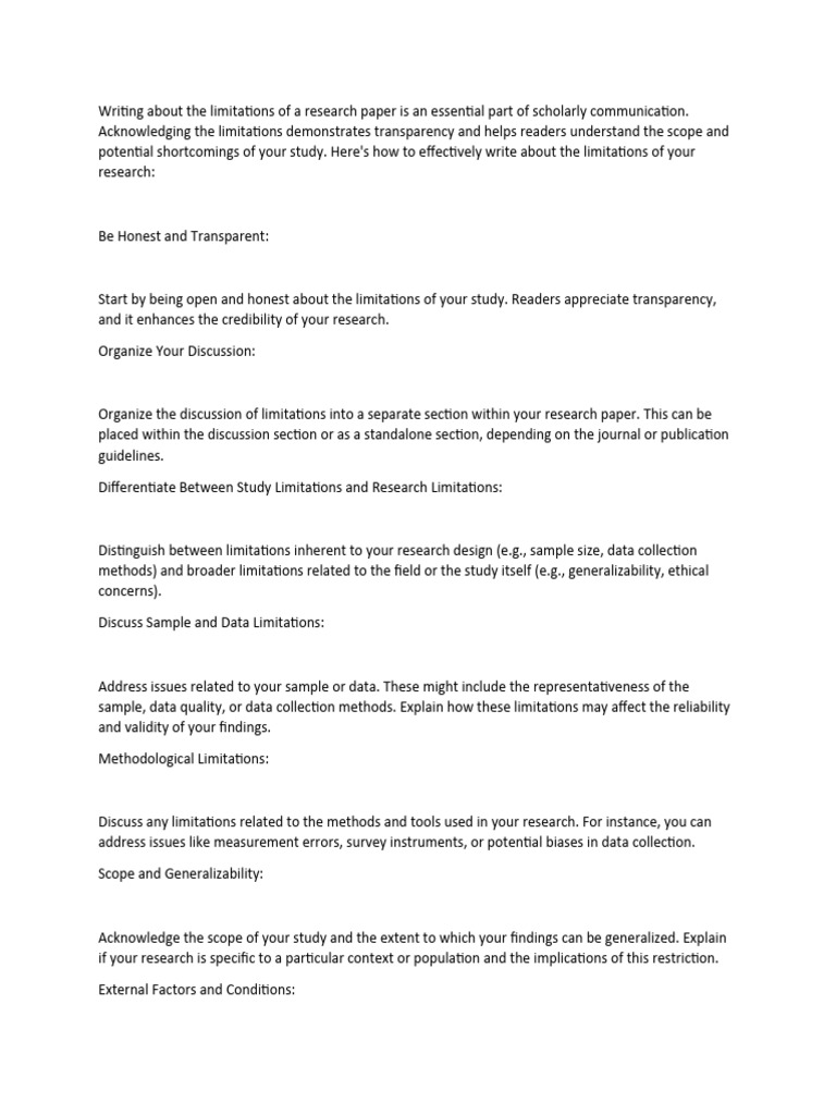 How To Write Limitation of A Research Paper | PDF | Sampling ...