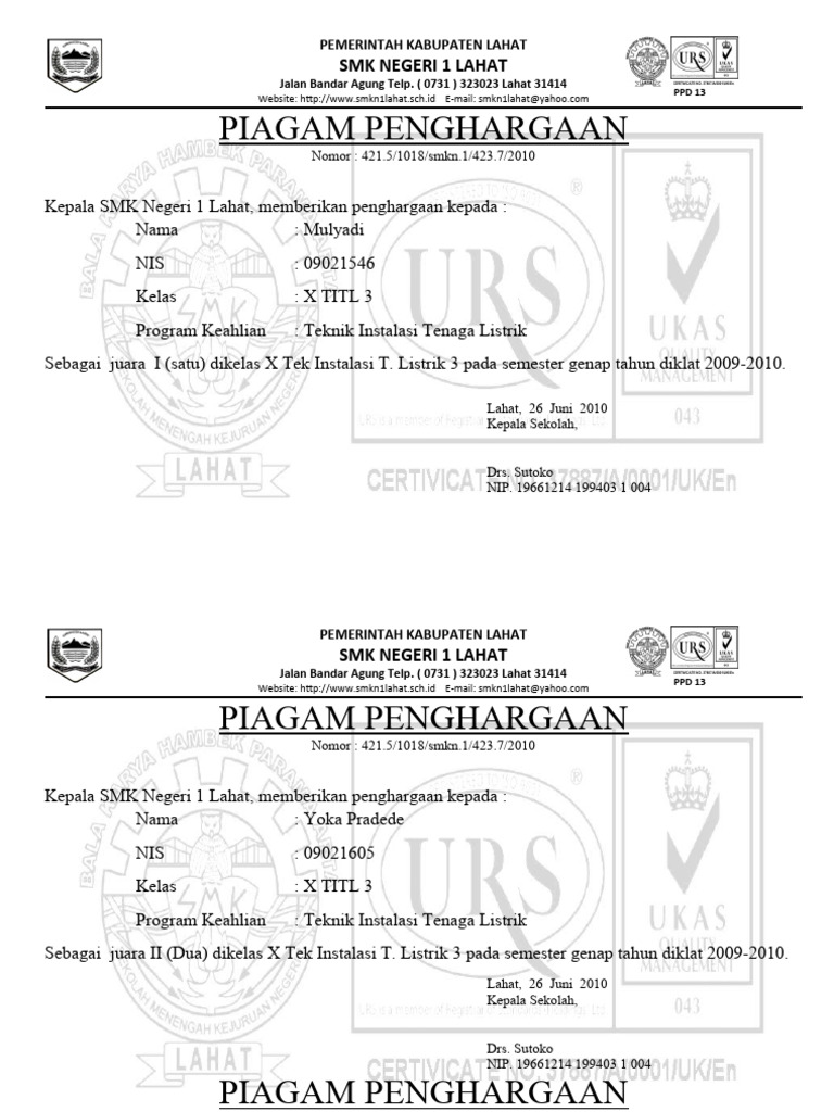 PIAGAM Siswa Berprestasi | PDF
