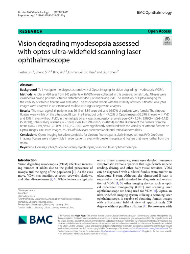Vision Degrading Myodesopsia Assessed With Optos Ultra-Widefield ...