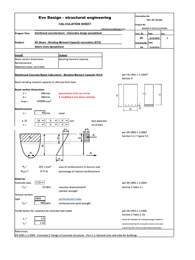 RC Beam Capacity Calculation EC2 | PDF