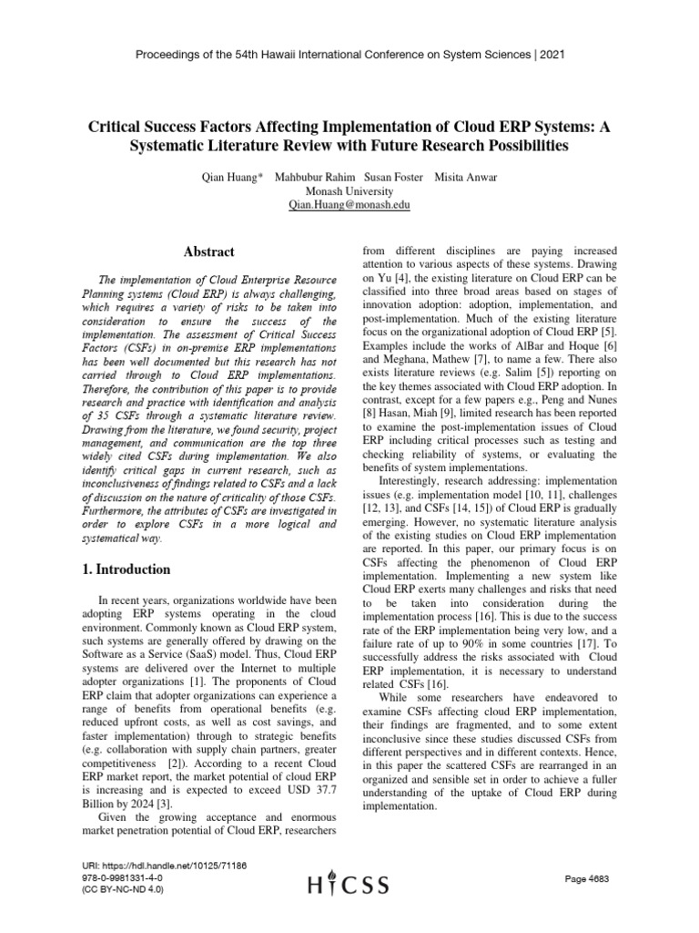 Critical Success Factors Affecting Implementation of Cloud ERP Systems ...
