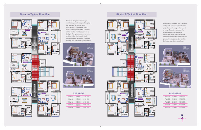 Block - A Typical Floor Plan Block - B Typical Floor Plan: Flat Areas ...