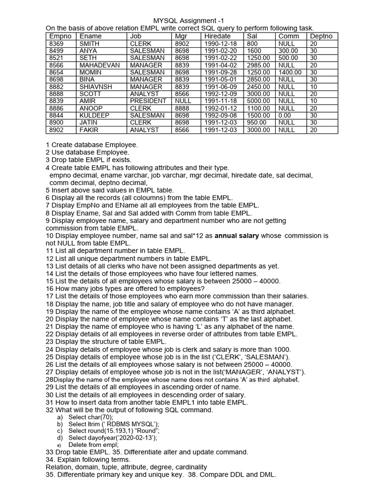 Mysqlassignment 1 Download Free Pdf Data Model Sql