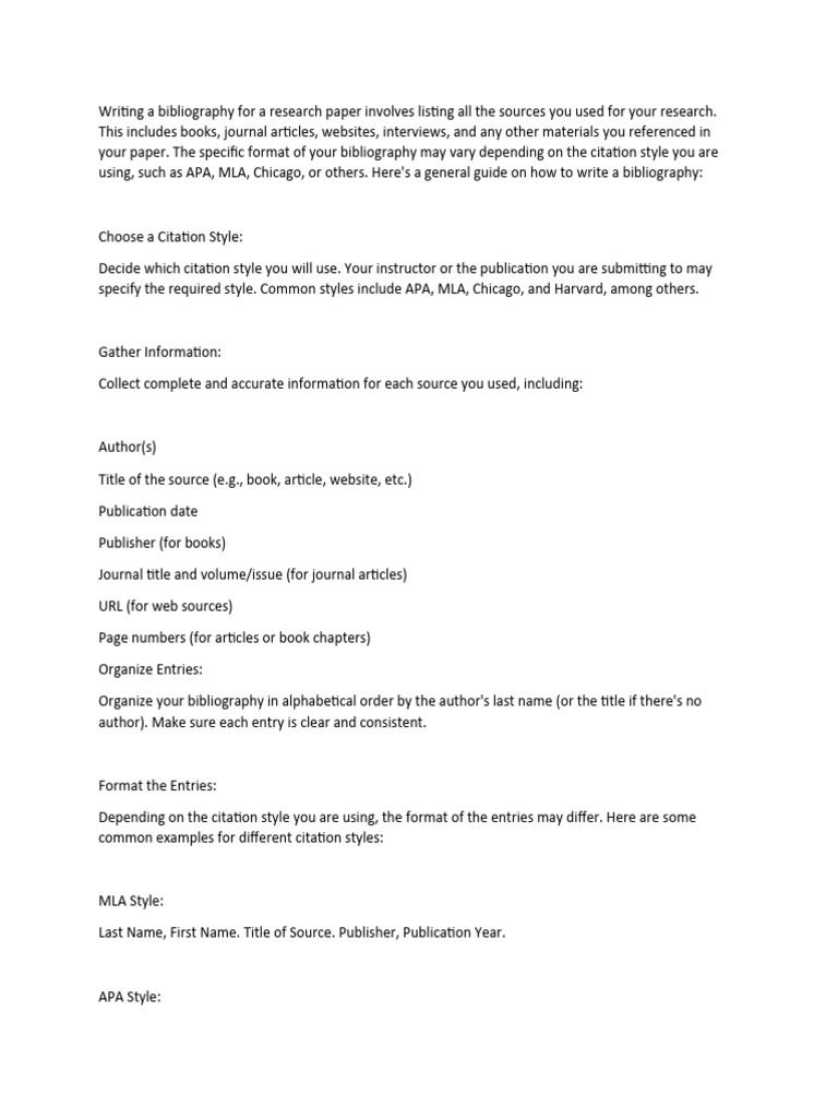 How to Write a Research Paper Bibliography | PDF | Citation | Apa Style