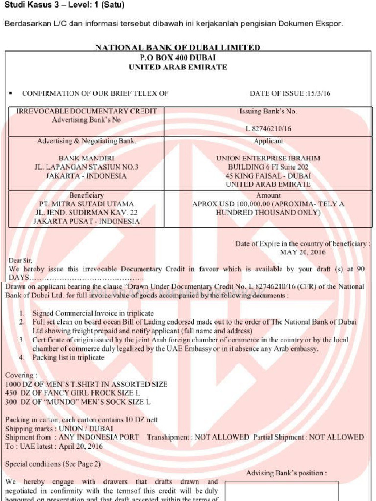 Jawaban Kasus 3 Level 1 | PDF | Cargo | Bill Of Lading