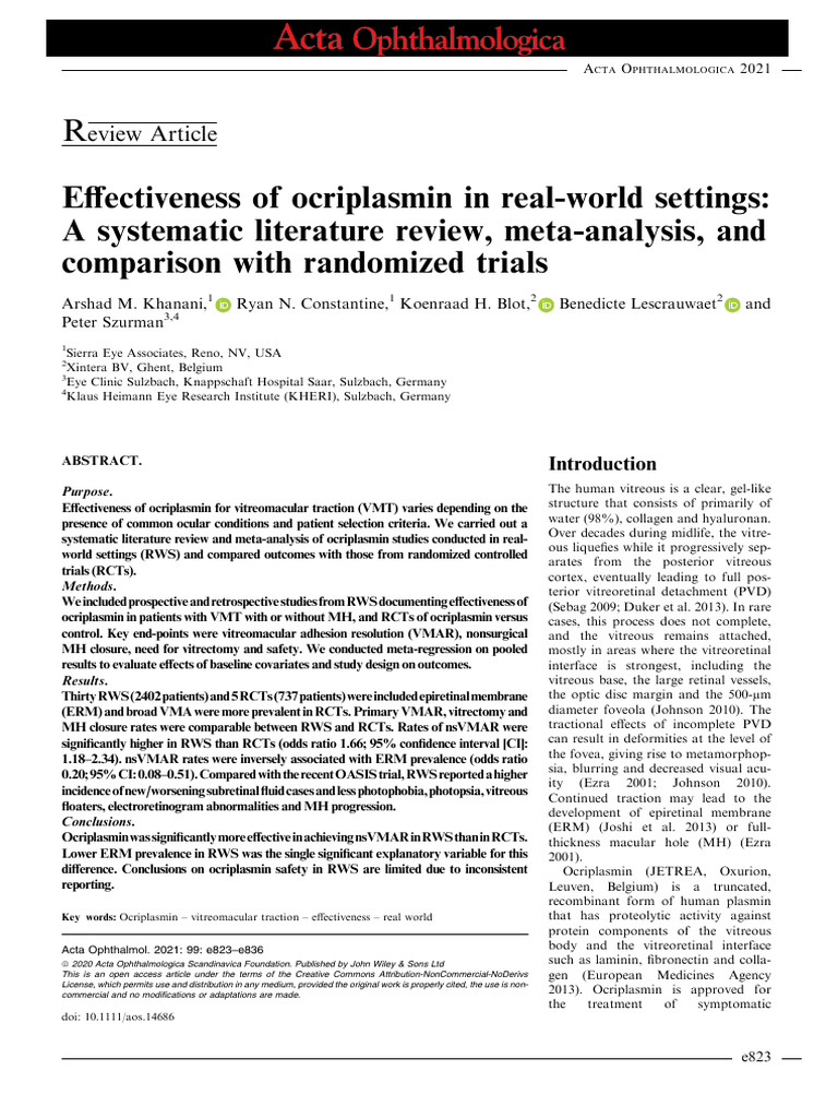 Ocriplasmin Effectiveness in Real-World Use | PDF | Randomized ...