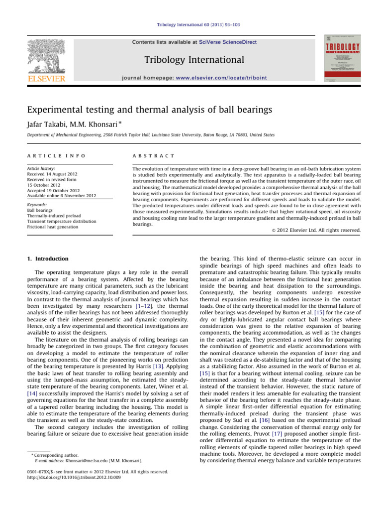 Experimental Testing and Thermal Analysis of Ball Bearings | PDF