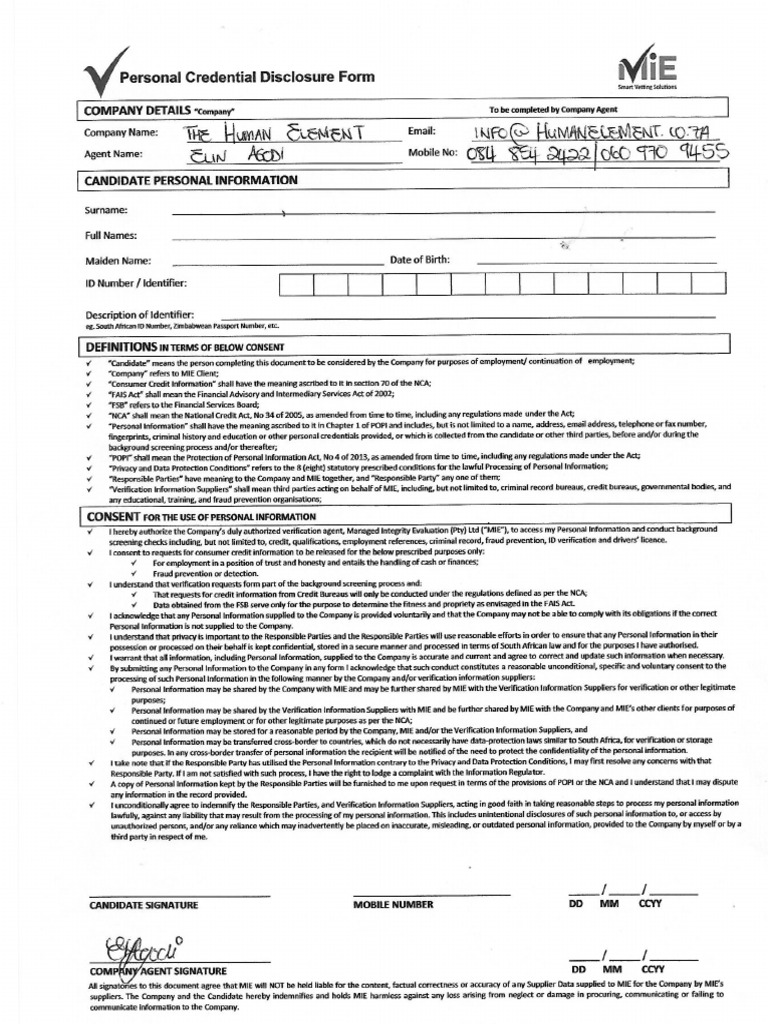 MIE Form The Human Element | PDF