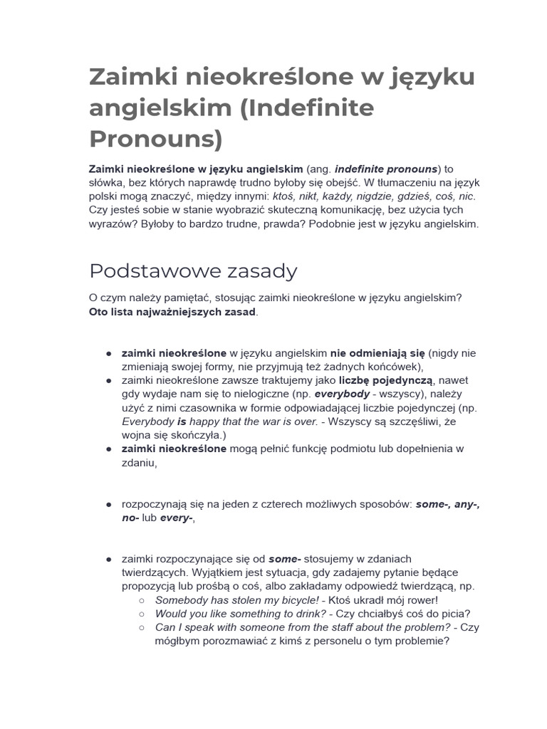 Zaimki Nieokreslone | PDF