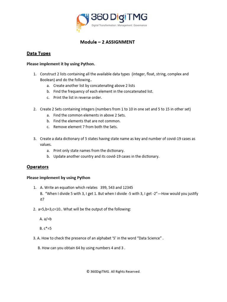 Module 2 Data Types, Operators, Variables Assignment | PDF Module 2 Data Types, Operators, Variables Assignment | PDF