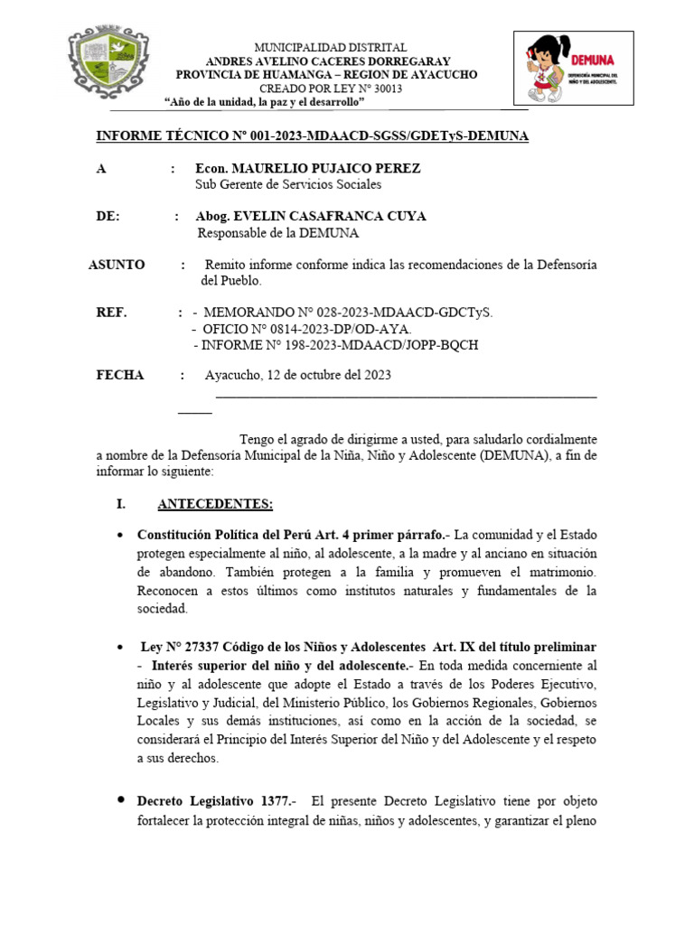 Informe Técnico #001 Demuna | PDF | Gobierno