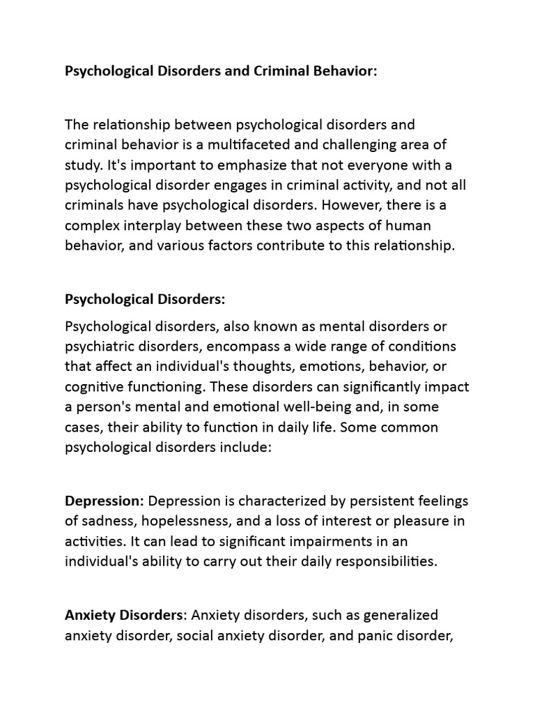 Psychological Disorders and Criminal Behavior | PDF | Mental Disorder ...