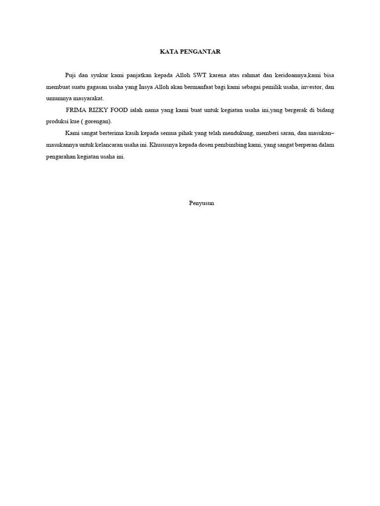 Contoh Proposal Usaha FRIMA RIZKY FOOD | PDF