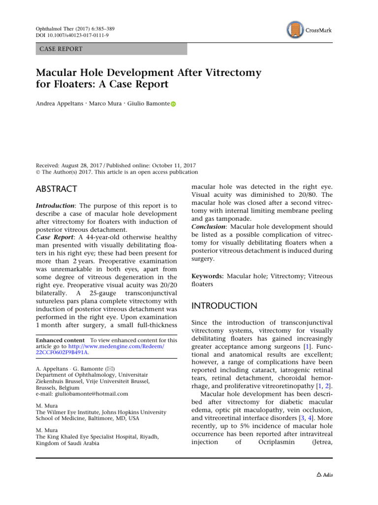Macular Hole Development After Vitrectomy For Floaters A Case Report ... Macular Hole Development After Vitrectomy For Floaters A Case Report ...