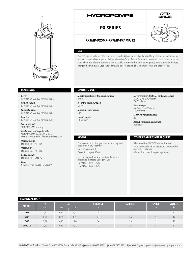 Scheda - Tecnica Hydropompe | PDF | Pump | Manufactured Goods