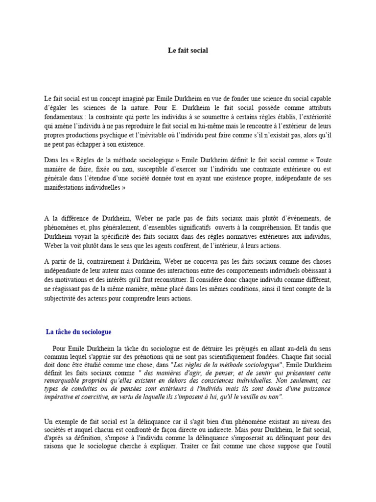 Définition et exemples de faits sociaux | PDF | Émile Durkheim | Max Weber