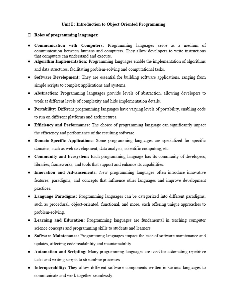 Unit I Sy Oop Pdf Computer Programming Class Computer Programming