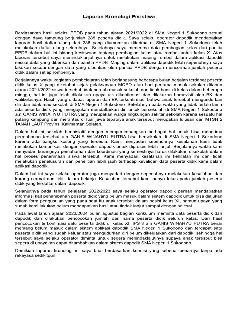 Laporan Kronologi Peristiwa | PDF