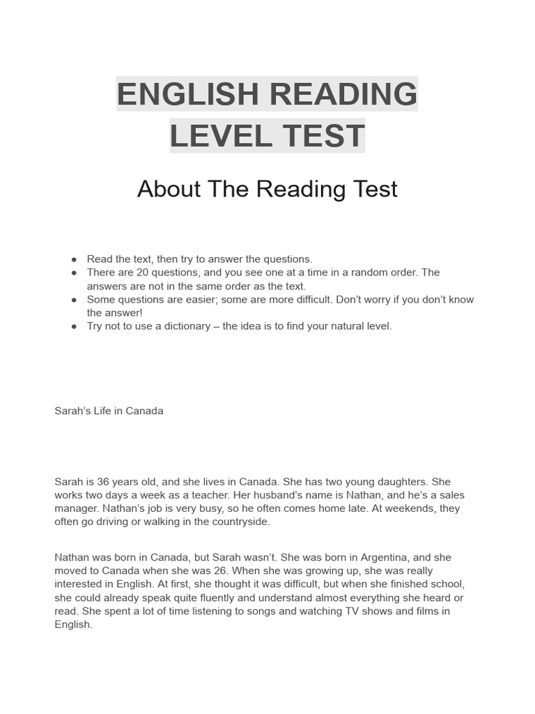 Reading Test | PDF | Experience
