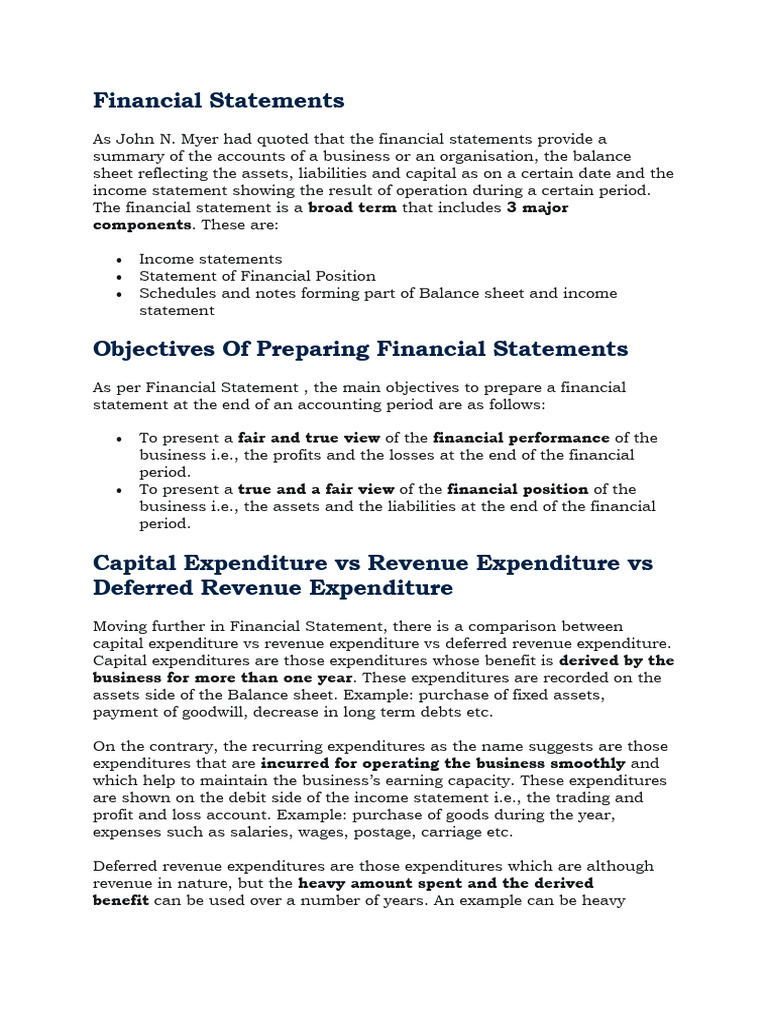 Financial Statements | PDF | Expense | Debits And Credits