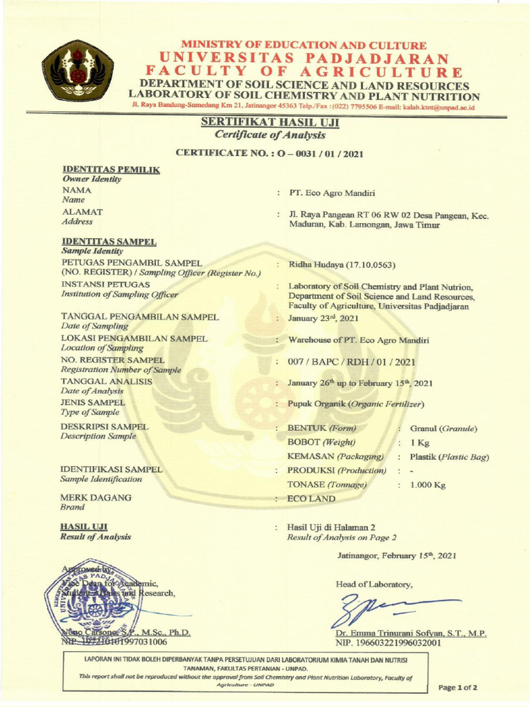O-0031 (PT. Eco Agro Mandiri - Eco Land) 15 Februari 2021 | PDF