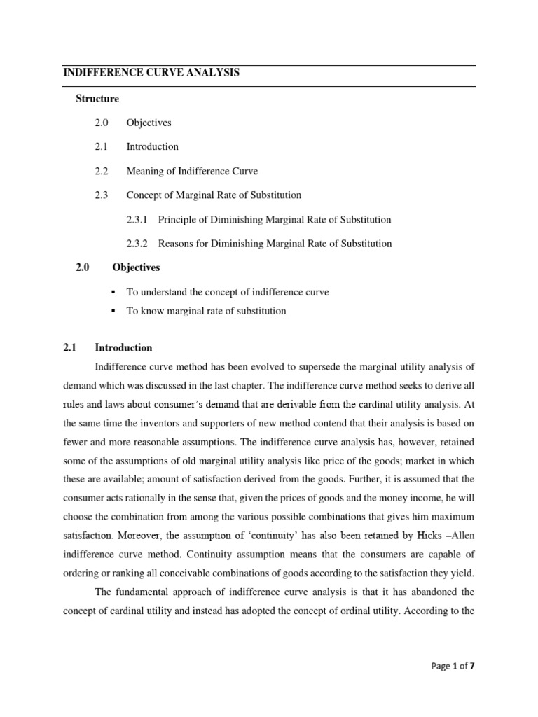 Indifference Curve Analysis Ba I Pdf