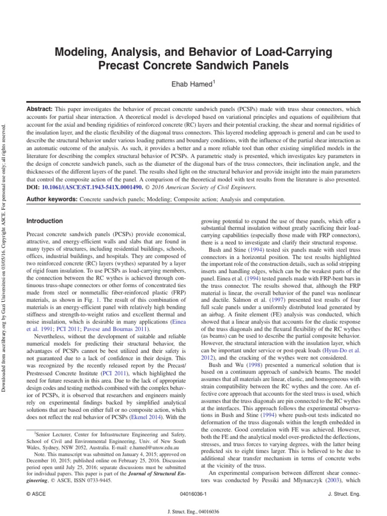 Modeling, Analysis, and Behavior of Load-Carrying Precast Concrete Sandwich Panels | PDF ...