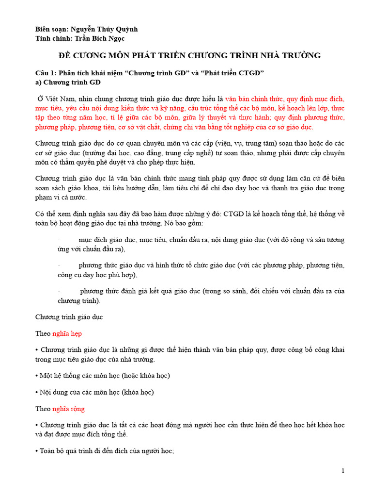 Đề Cương PTCTNT | PDF