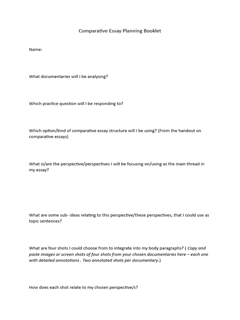 Comparative Essay Planning Guide | PDF