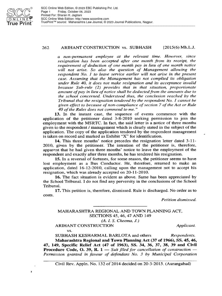 Arihant Construction V Subhash | PDF | Lawsuit | Justice