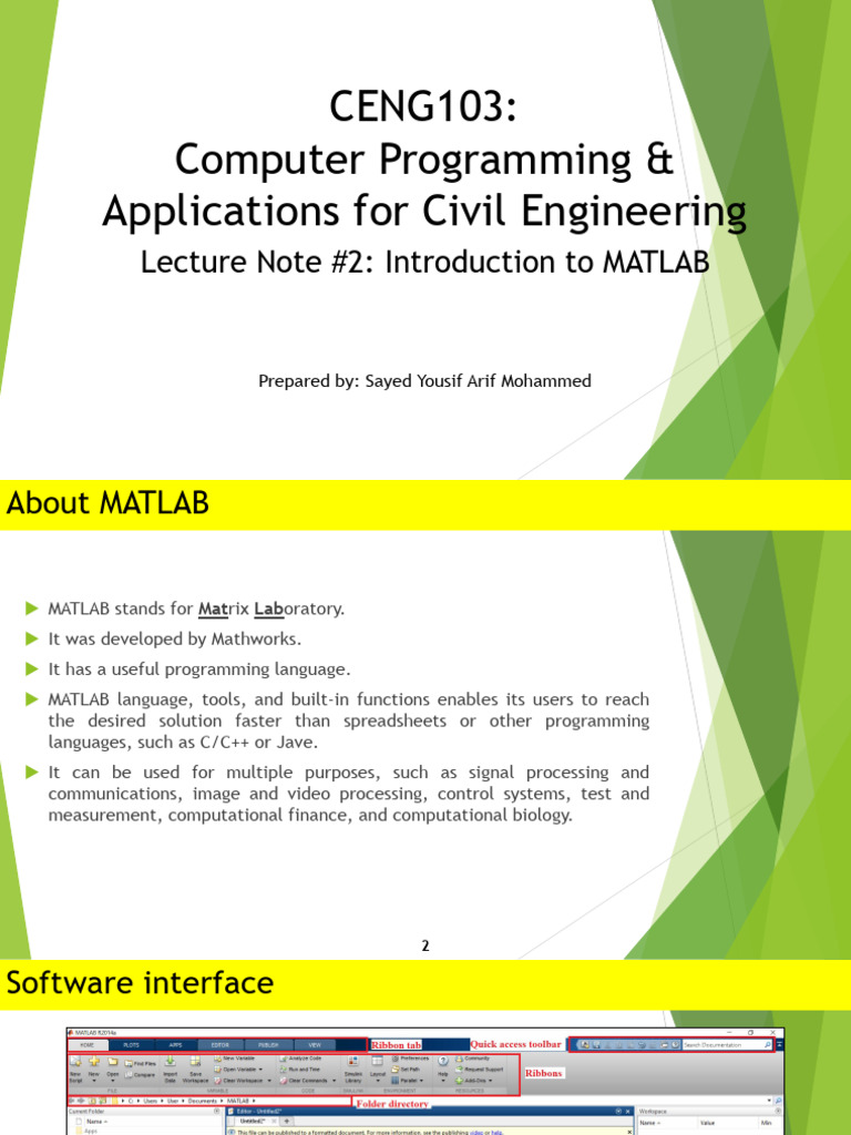 Lecture Note #2 | PDF | Matrix (Mathematics) | Matlab Lecture Note #2 | PDF | Matrix (Mathematics) | Matlab