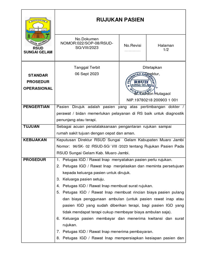 Sop Rujukan Pasien | PDF