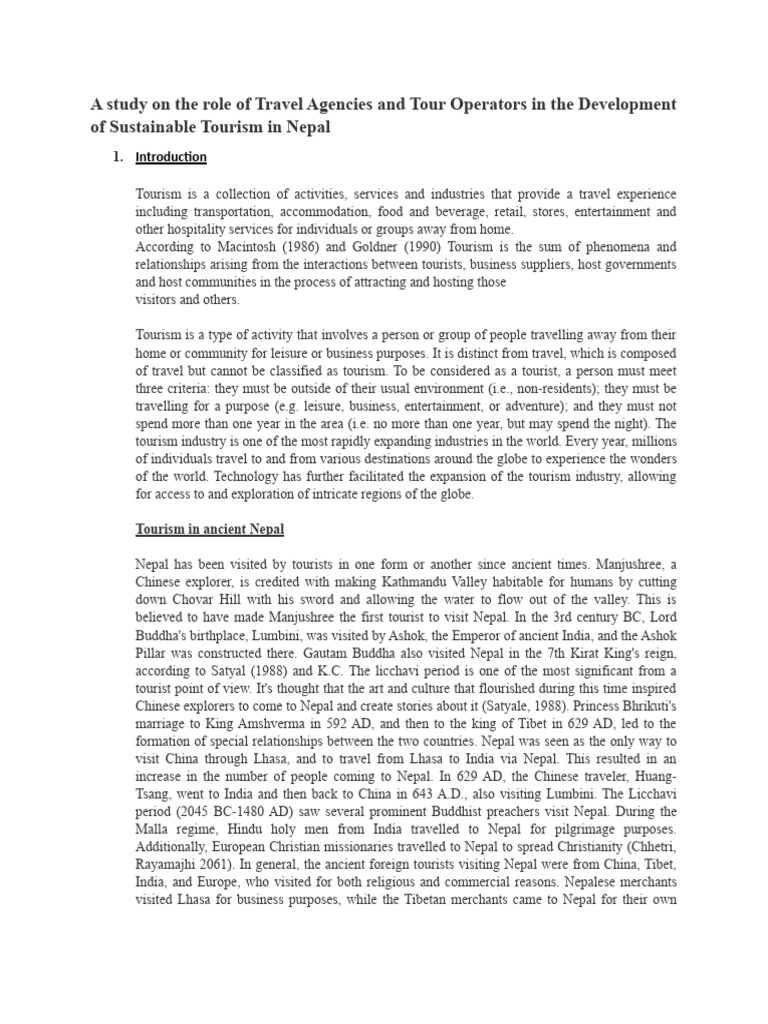 A Study On The Role of Tour Operators and Travel Agencies in The ...