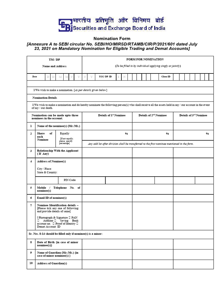Sebi Circular For Nomination 23-07-2021 | Download Free PDF | Identity ... Sebi Circular For Nomination 23-07-2021 | Download Free PDF | Identity ...
