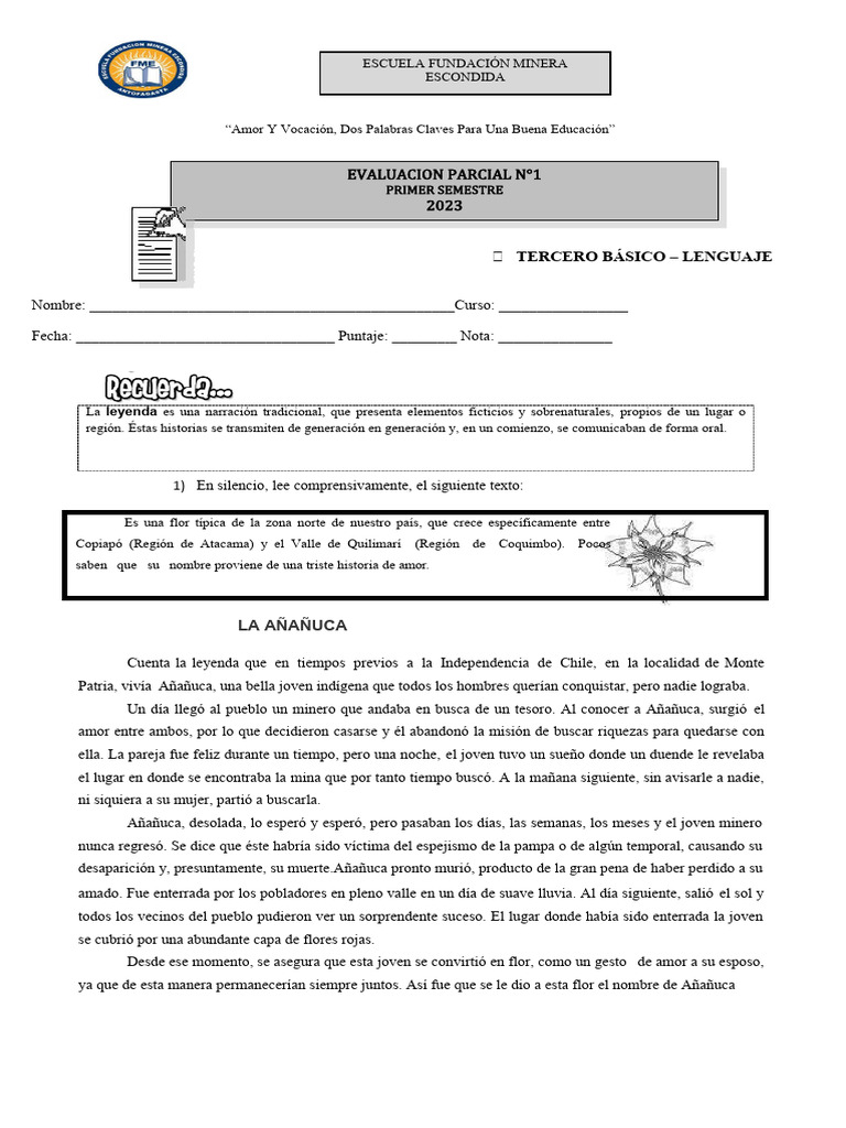 2do Basico A Guia3 Lenguaje La Leyenda | PDF | Narración | Amor