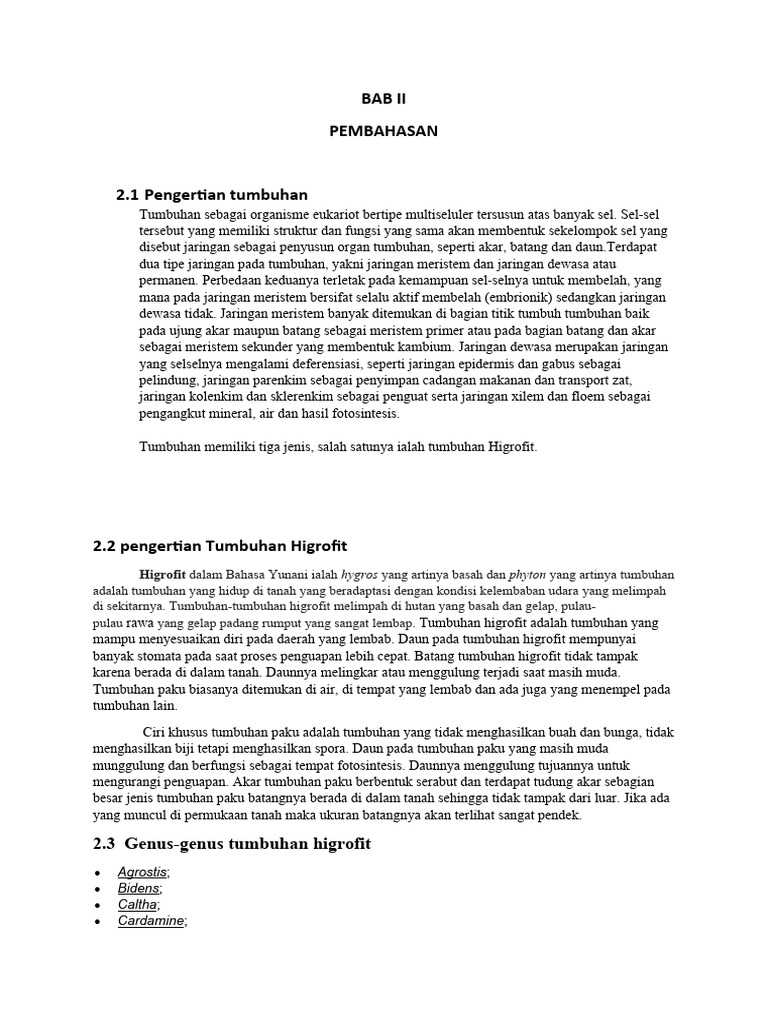 BAB II Makalah Tumbuhan Higrofit | PDF