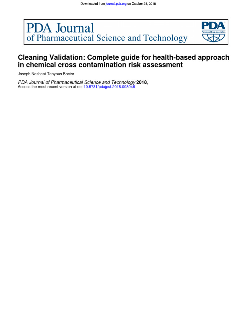 Cleaning Validation - Complete Guide For Health-Based Approach in ...