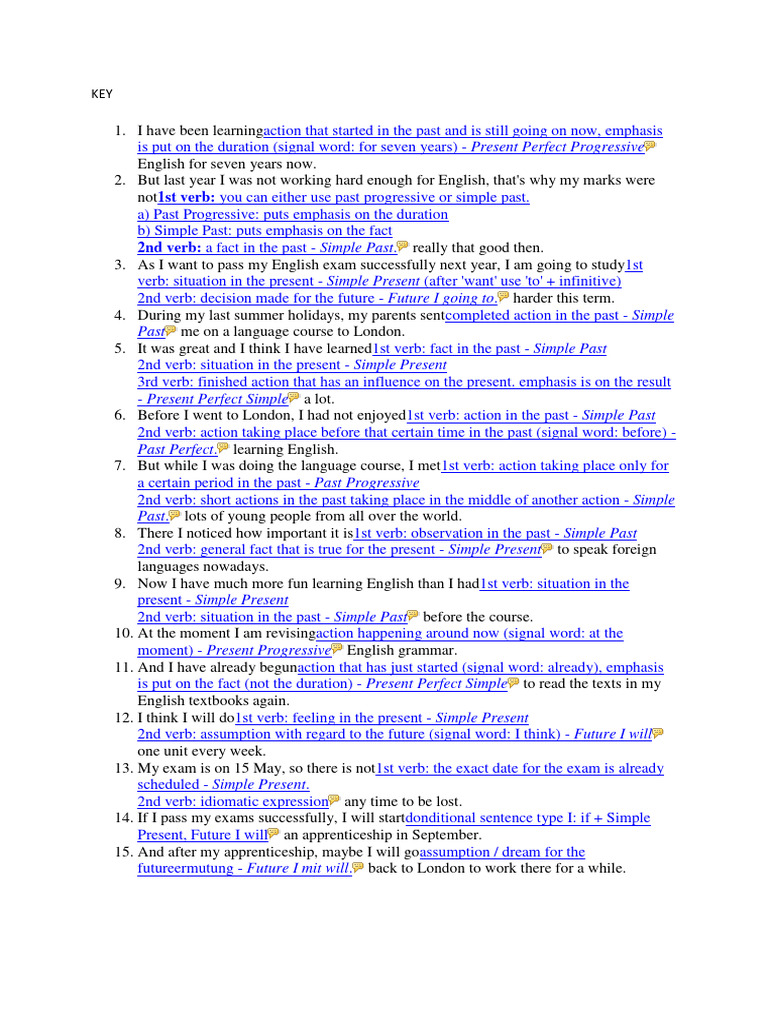 All Tenses Answer Key | PDF | Verb | Perfect (Grammar)